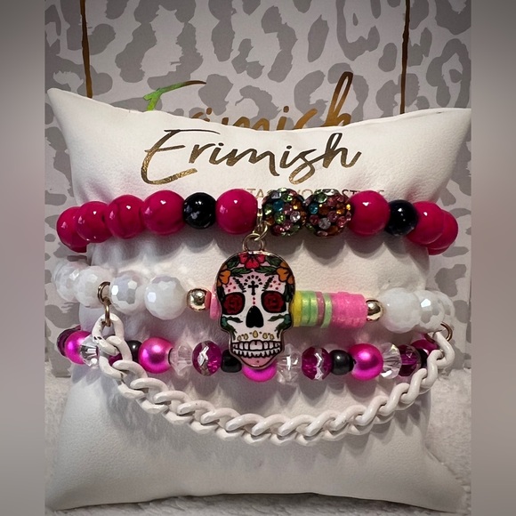 Erimish | Jewelry | New Erimish Bracelets 3 Pc Stack Hot Pink White W ...